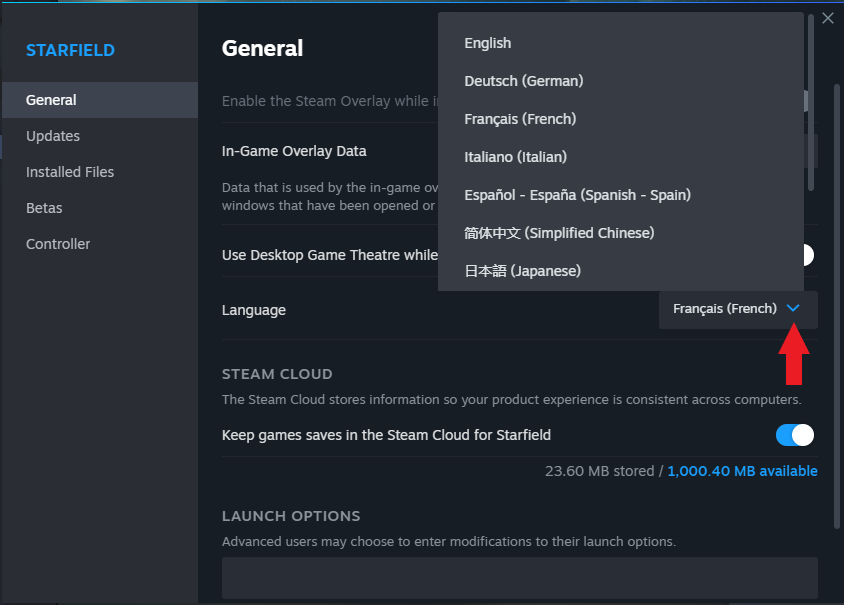 How do I change the language in Steam for Starfield ? - Bethesda Support