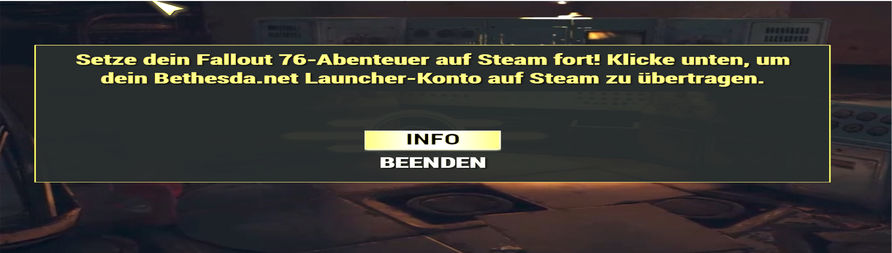 Was kann ich nach der Migration zu Steam tun, wenn ich die Meldung "Setze dein Fallout 76 ...