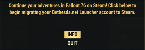 What do I do if after migrating, I get the message to "Continue your adventures in Fallout 76 on ...