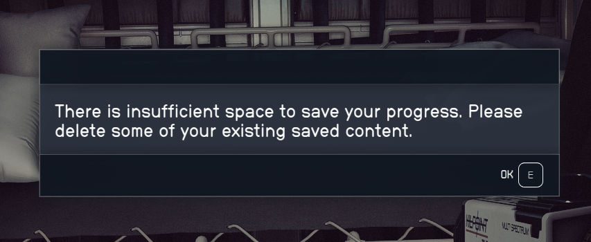 "There is insufficient space to save your progress. Please delete some of your existing saved ...
